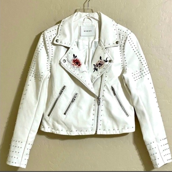 Blank NYC | Jackets & Coats | Nwt Faux White Leather Biker Jacket Moto Zip Blanknyc Floral Print ...